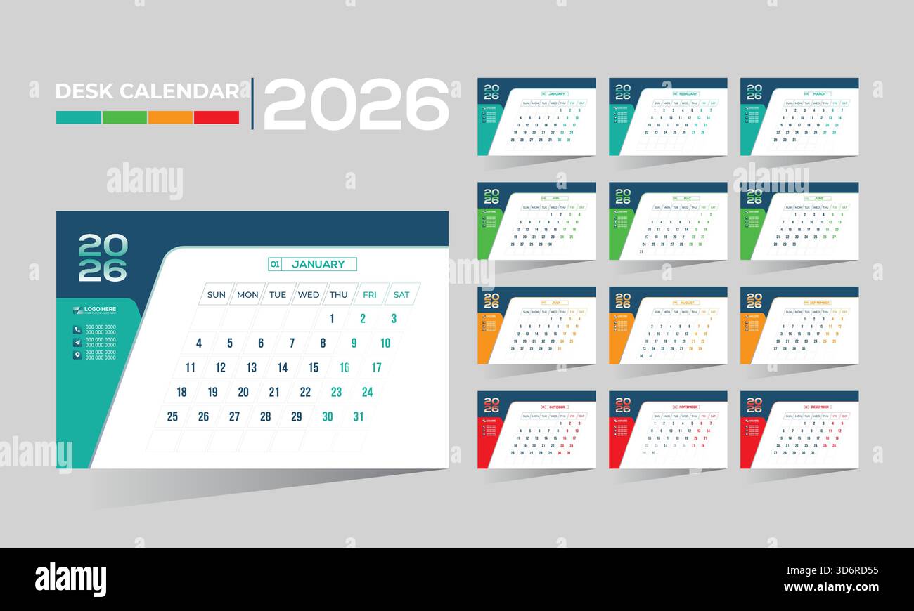 2026 desk vector 12 month 12 page calendar design for any kind of use ...