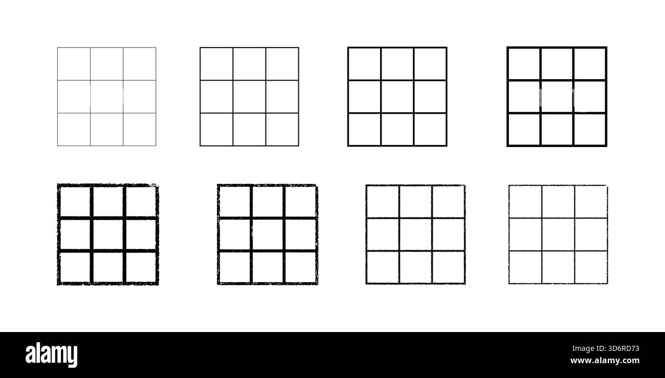 Progression of 3x3 Grids with Varying Line Thickness Stock Vector Image ...