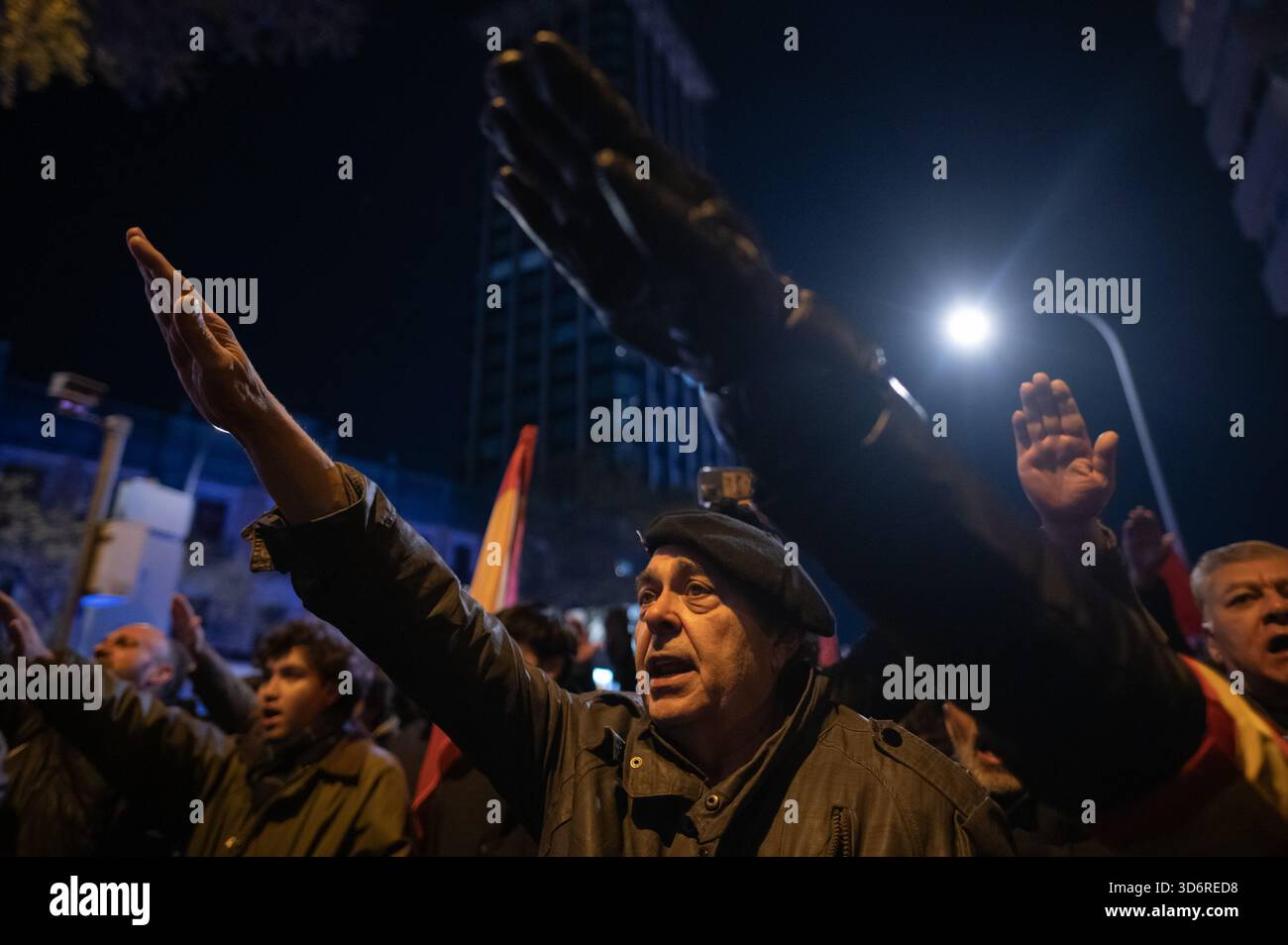 Protesters make a fascist salute during a demonstration called by ...