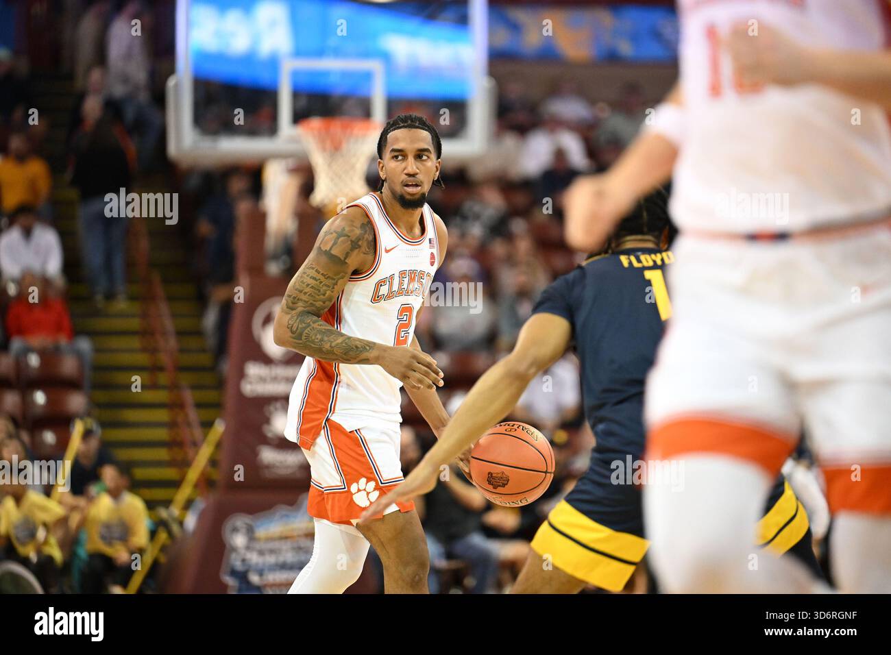 November 21, 2025; Dillon Hunter (2) of the Clemson Tigers dribbles ...