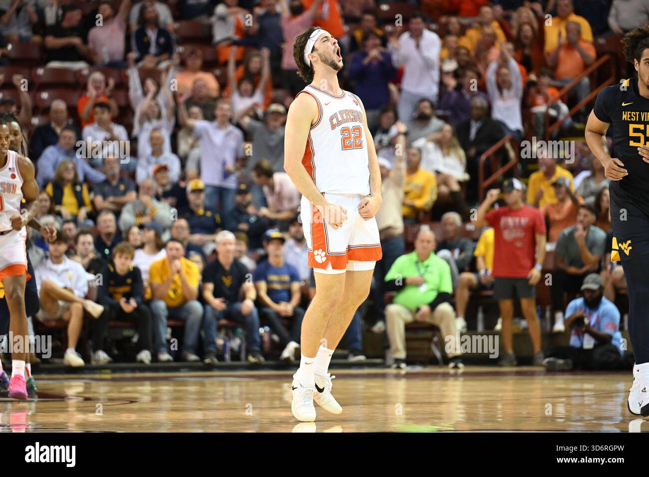 November 21, 2025; Carter Welling (22) of the Clemson Tigers reacts to ...