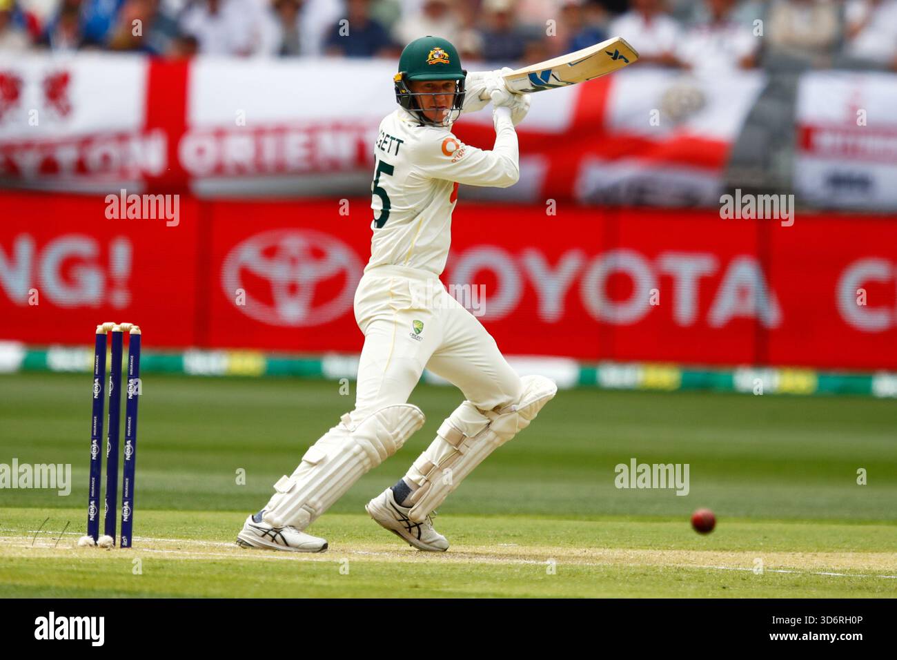 Australia's Brendan Doggett bats on day two the first Ashes cricket ...