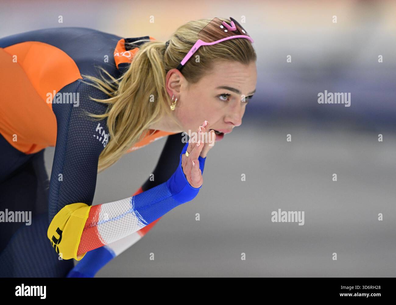 Joy BEUNE of the Netherlands reacts after her race of the Women's 3000m ...