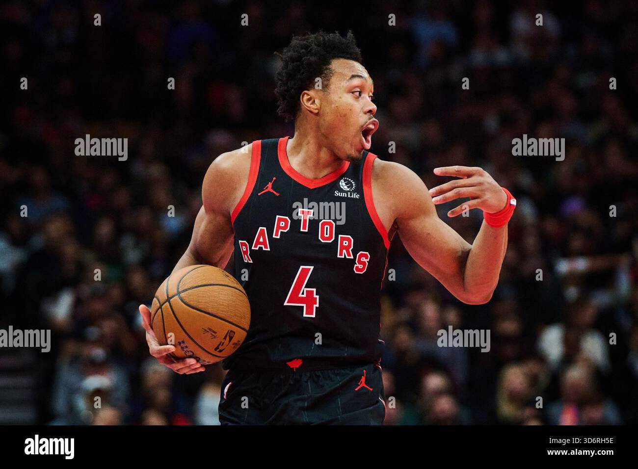 Toronto Raptors' Scottie Barnes (4) calls to teammates against the ...