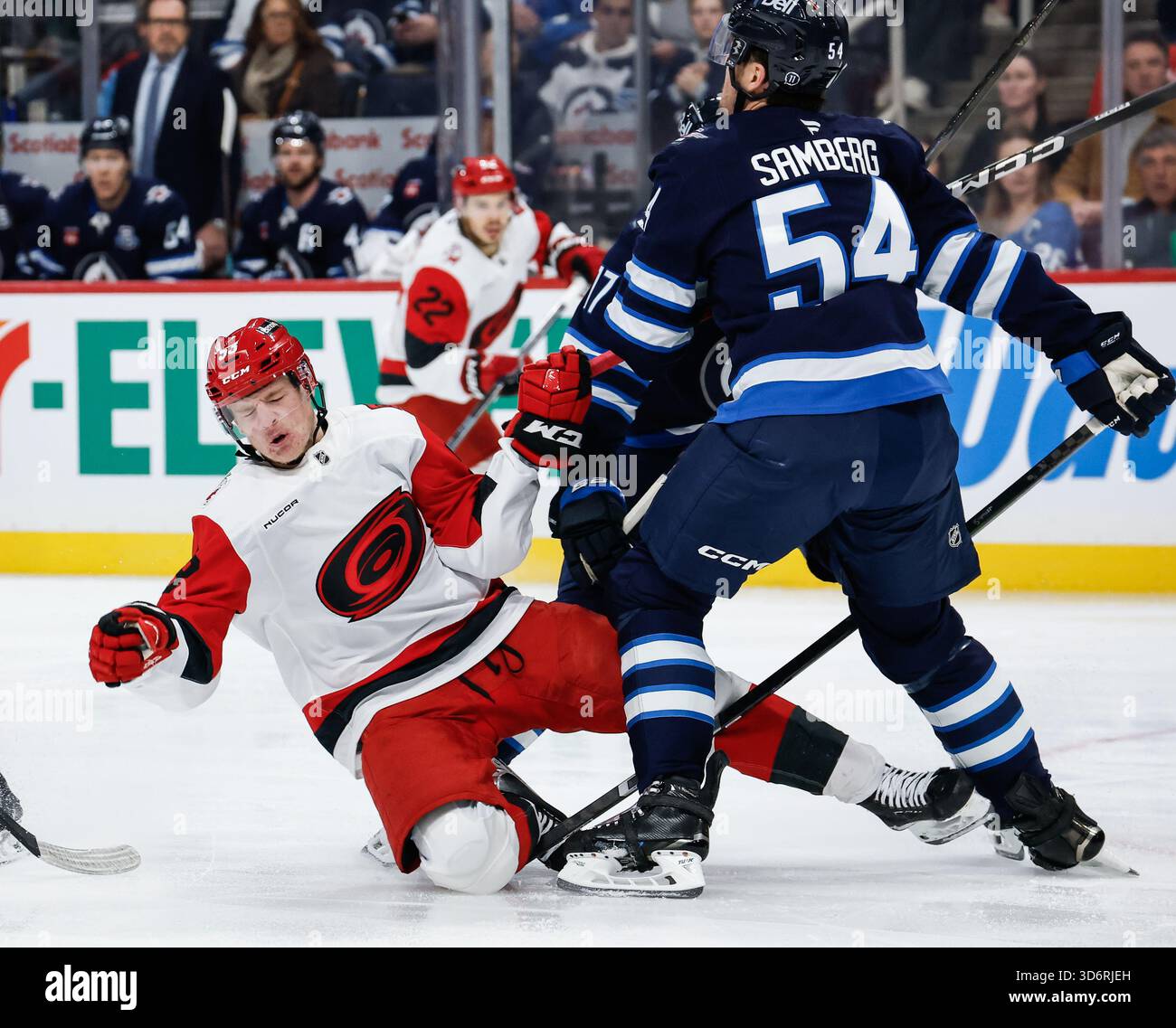 Carolina Hurricanes' Jackson Blake (53) and Winnipeg Jets' Dylan ...