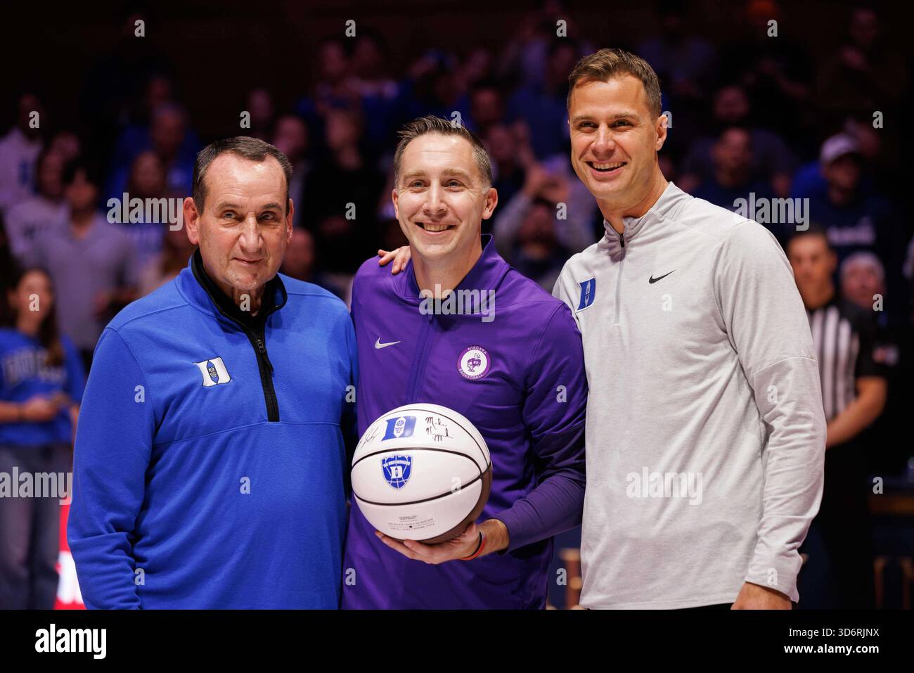 Former Duke head coach Mike Krzyzewski, left, and current head coach ...