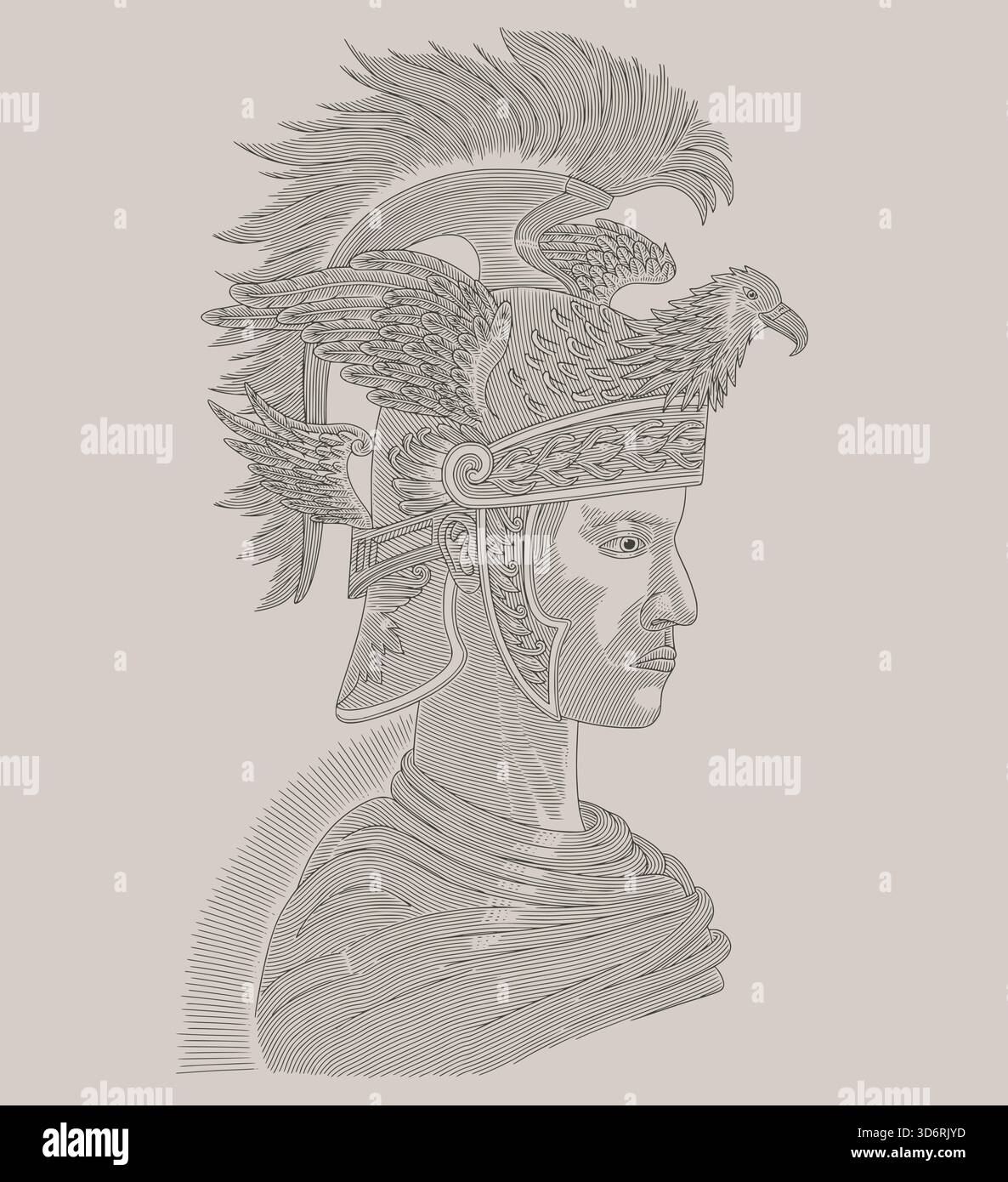 Roman head warrior with ornament design , vintage Engraving drawing ...