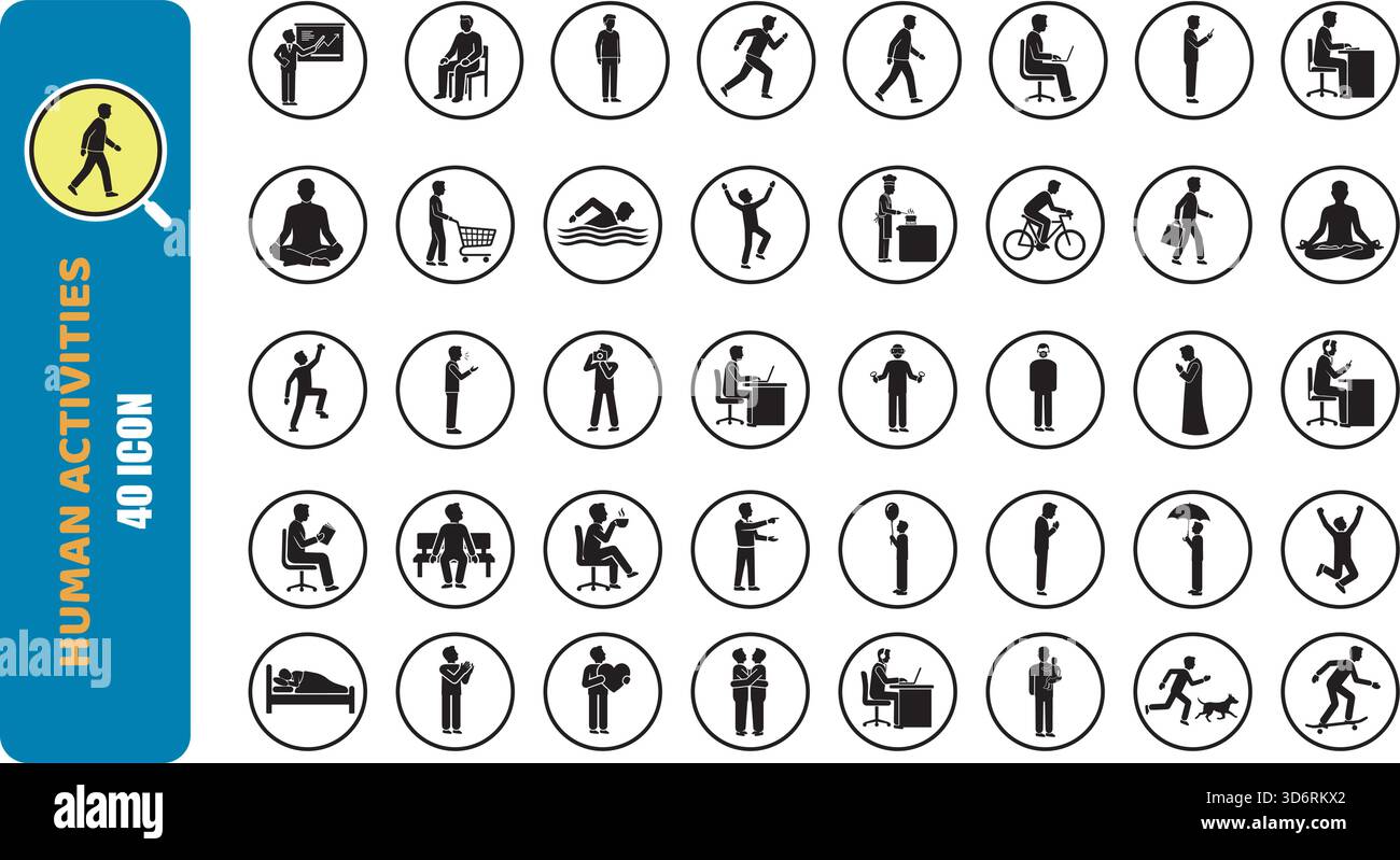 40 Human Activity Silhouette Icons – Walking, Running, Working, Yoga ...