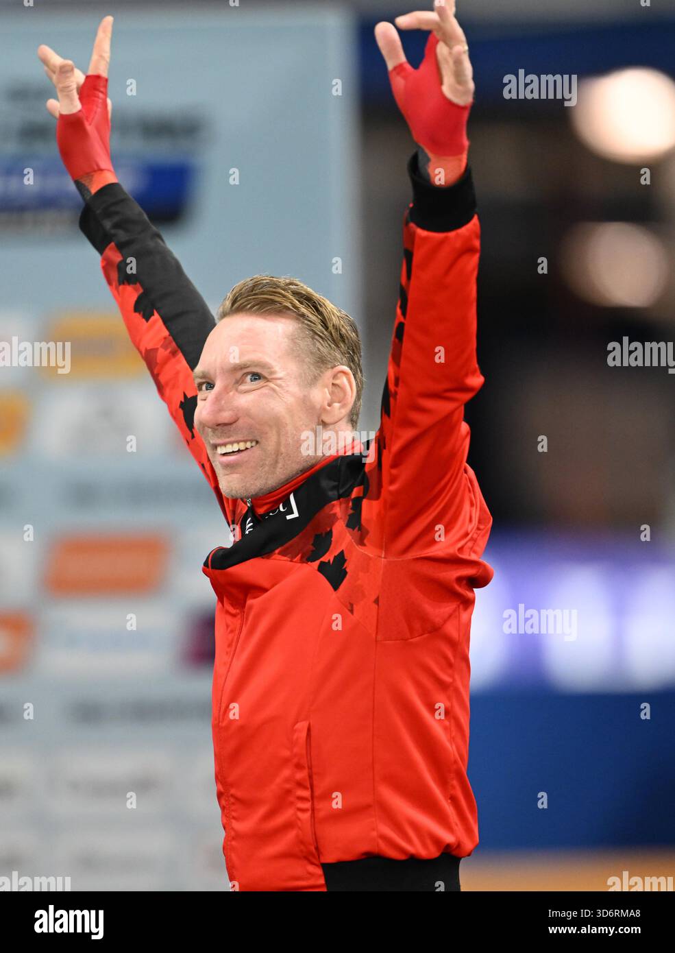 Ted-Jan BLOEMEN of Canada reacts during a medal ceremony for the Men's ...