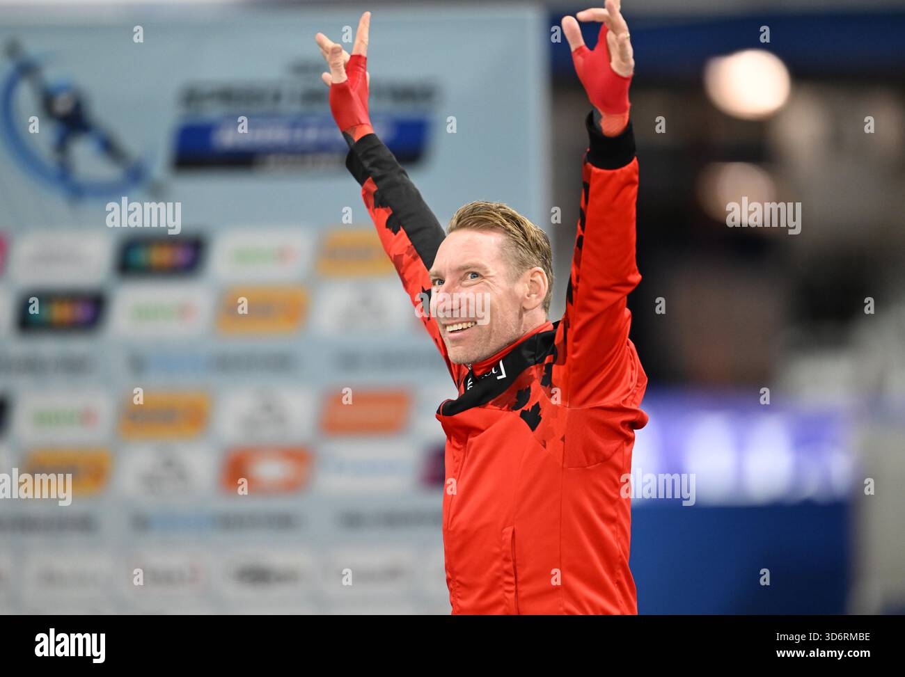 Ted-Jan BLOEMEN of Canada reacts during a medal ceremony for the Men's ...