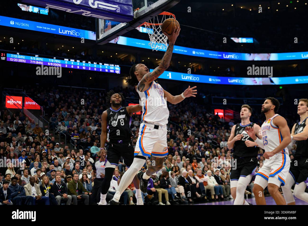 Oklahoma City Thunder Forward Jaylin Williams 6 Lays The Ball Into