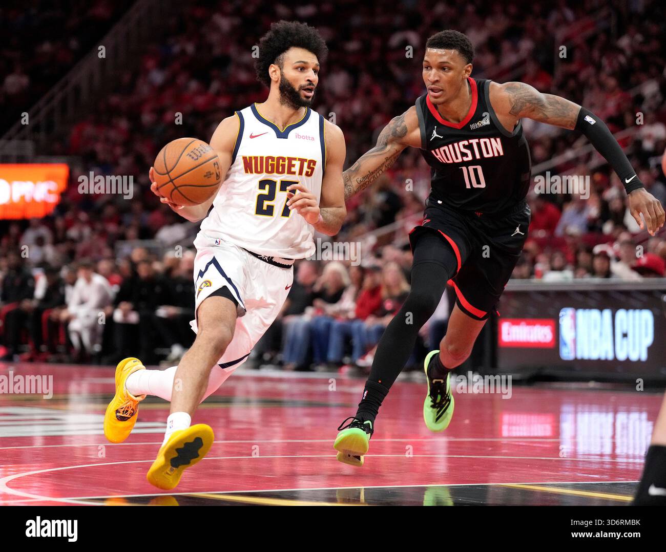 Denver Nuggets guard Jamal Murray (27) controls the ball against ...