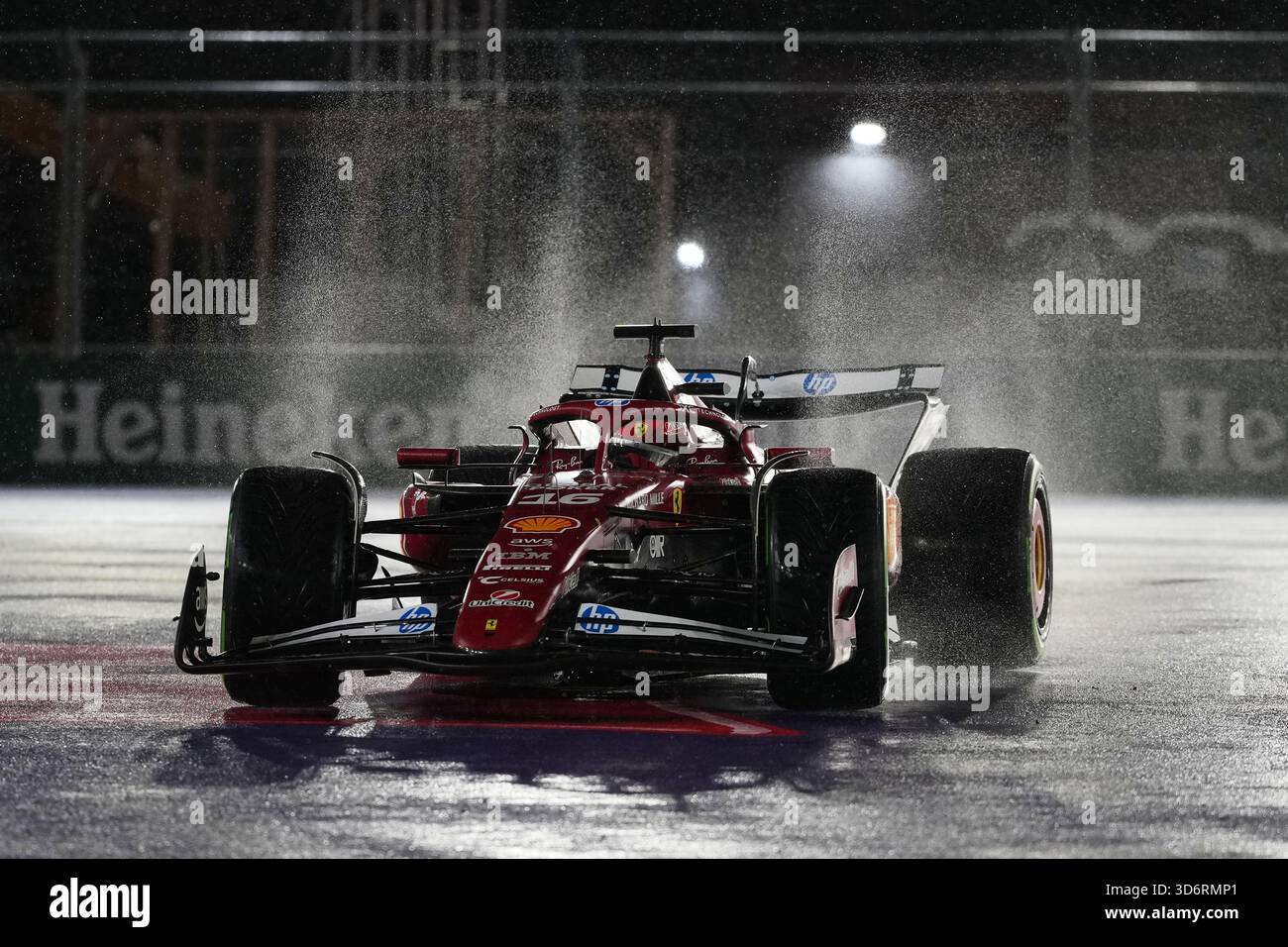 Ferrari driver Charles Leclerc of Monaco slides in the rain as he ...