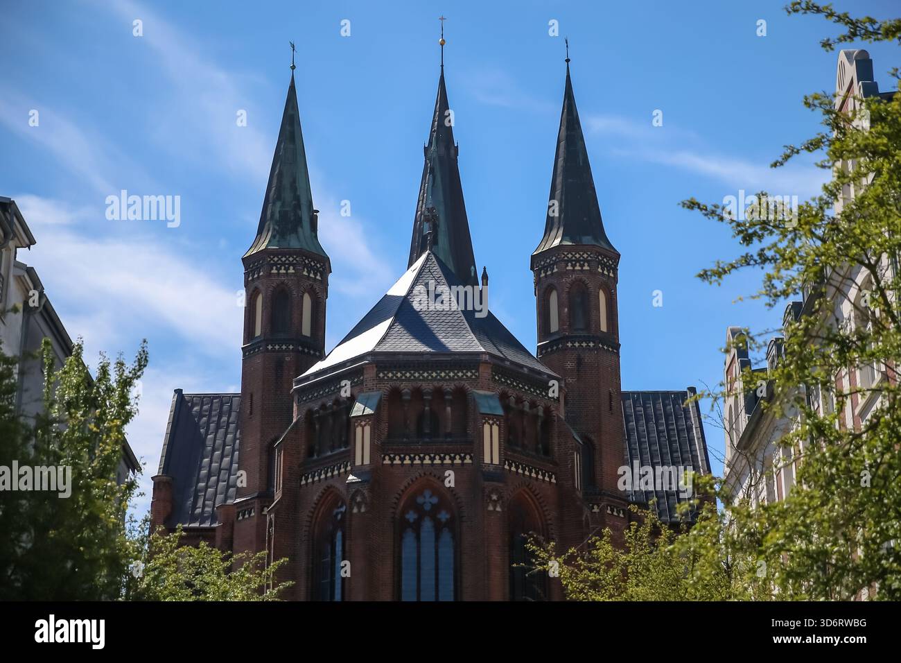 Historic churches and old town architecture in Schwerin, Germany ...