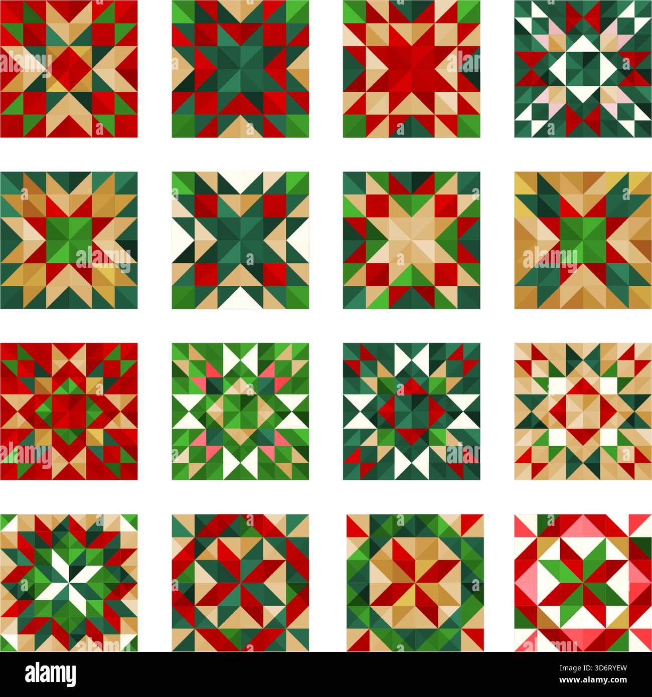 Festive Christmas ornaments, decoration patterns with geometric star ...