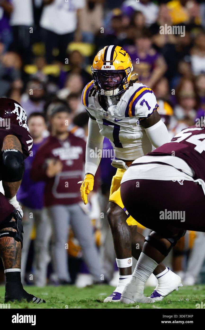 LSU linebacker Harold Perkins Jr. (7) lines up for the snap during a ...