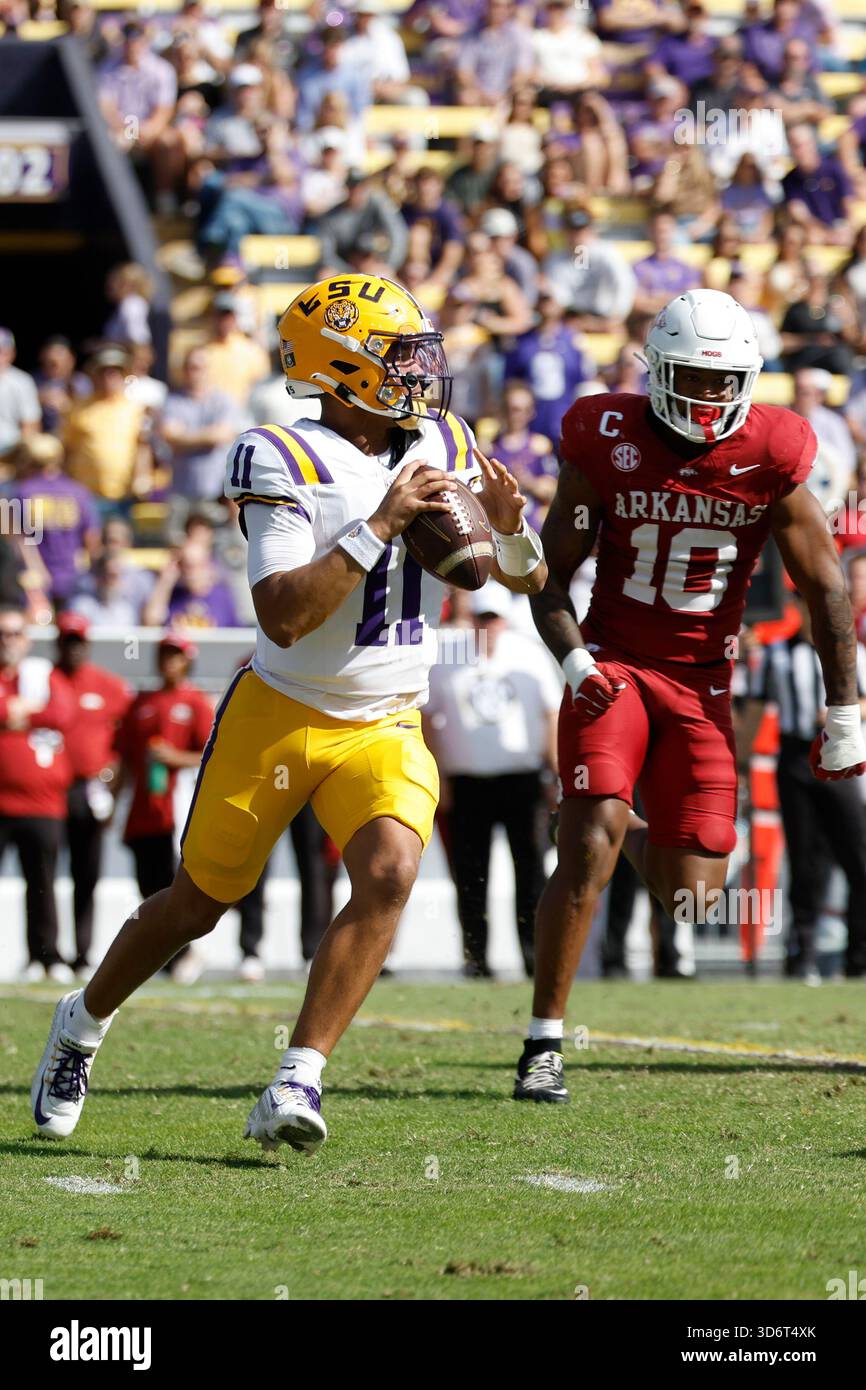 LSU quarterback Michael Van Buren Jr. (11) looks to pass as he ...