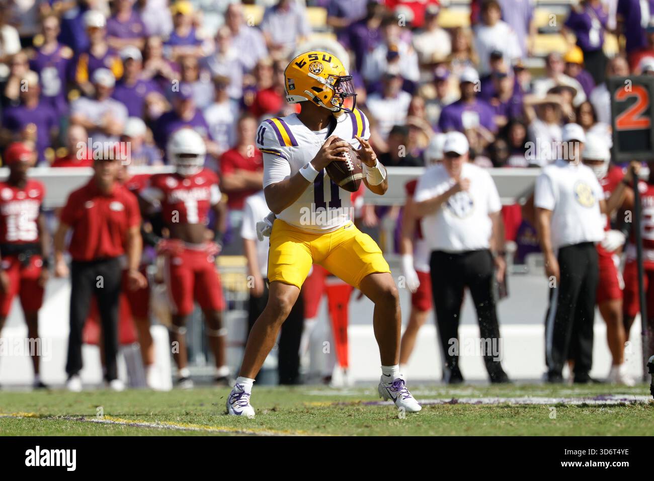 LSU quarterback Michael Van Buren Jr. (11) looks to pass during a NCAA college football game ...