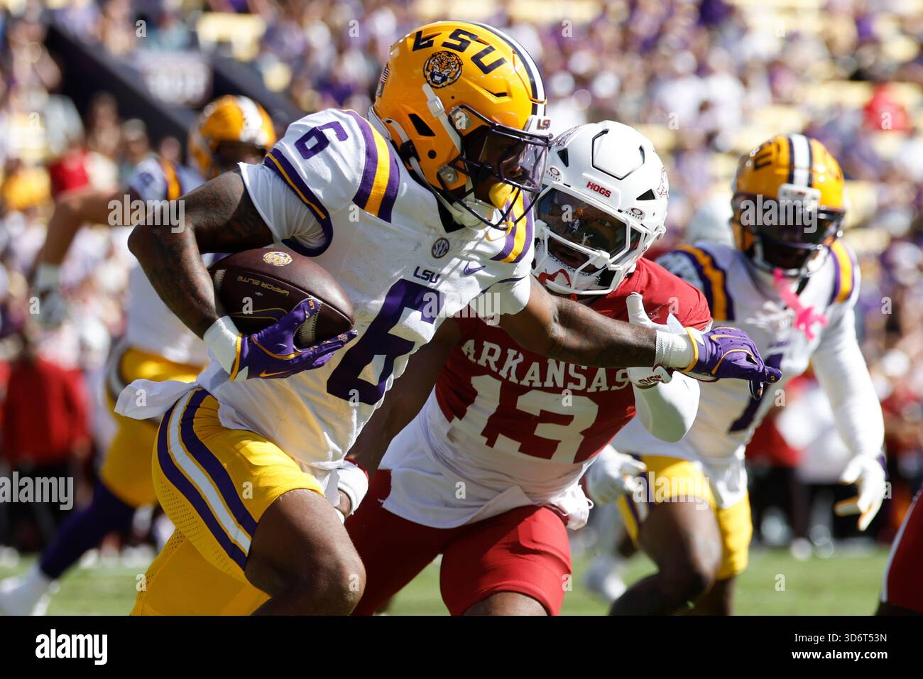 LSU wide receiver Barion Brown (6) carries the ball after a reception ...