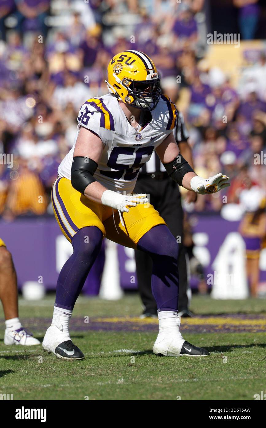 LSU offensive lineman Josh Thompson (56) looks to block during a NCAA ...