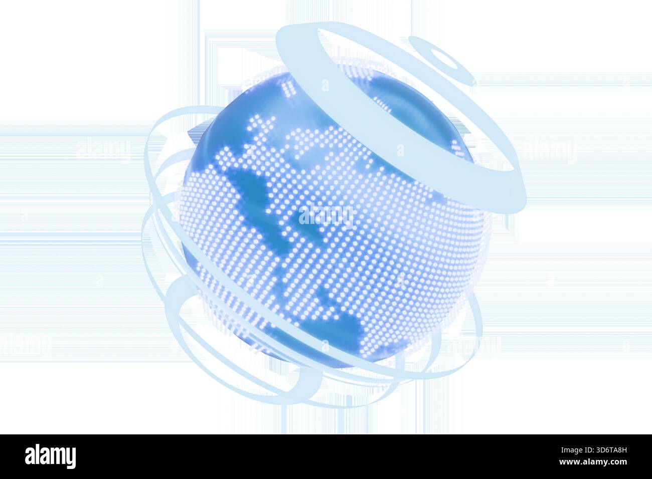 the globe is rotating with several rings orbiting around it Stock Photo ...
