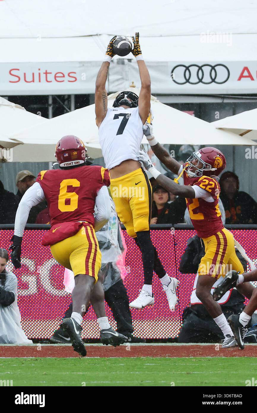 Iowa wide receiver Dayton Howard (7) leaps to make a scoring reception ...