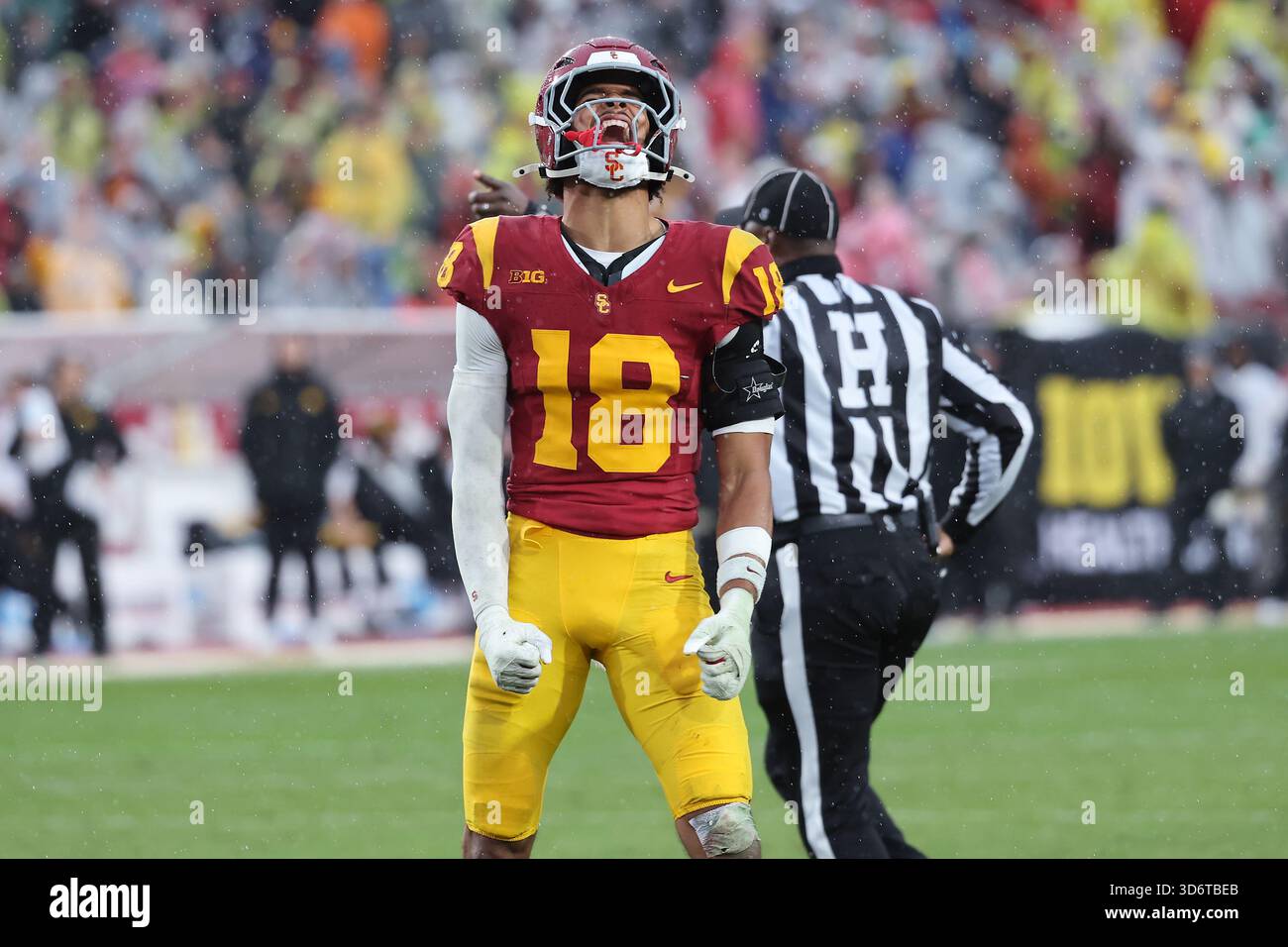USC linebacker Eric Gentry (18) is fired up with emotion during an NCAA ...