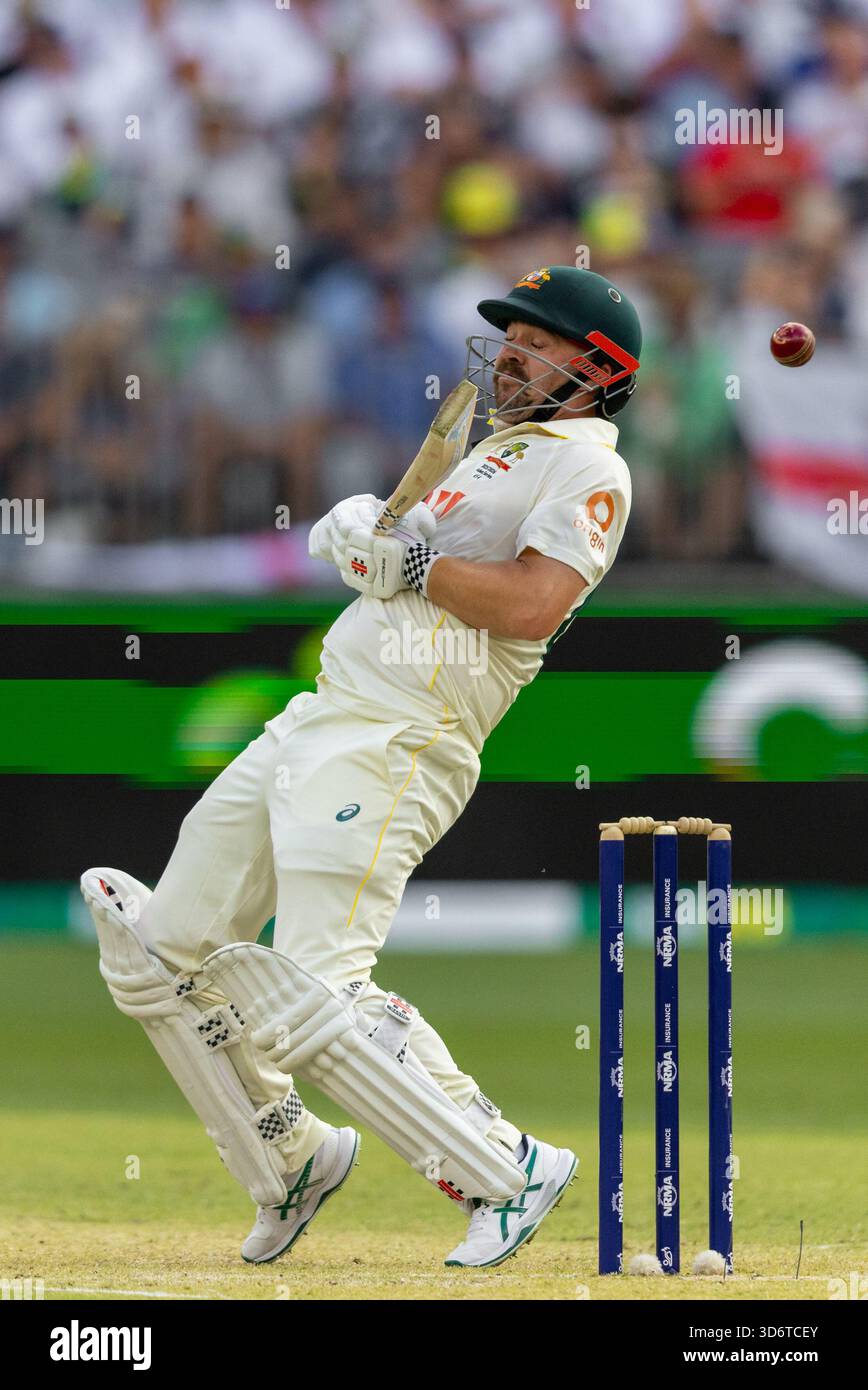Travis Head of Australia plays and misses a ball during the NRMA ...