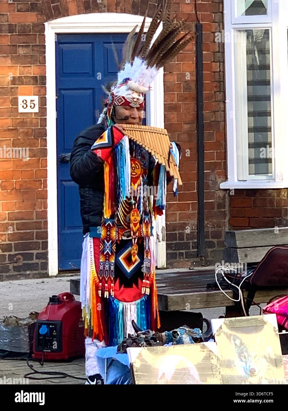 Stratford Upon Avon Native American street performer in traditional ...