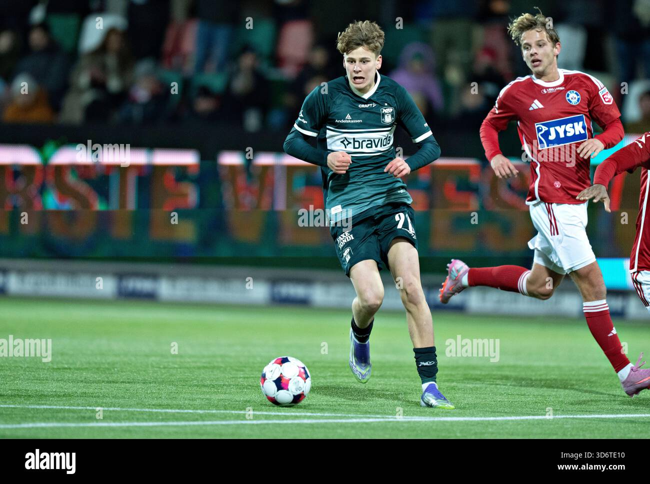 AGF's Tomas Oli Kristjansson in the Super League match between Silkeborg IF and AGF at Jysk Park ...