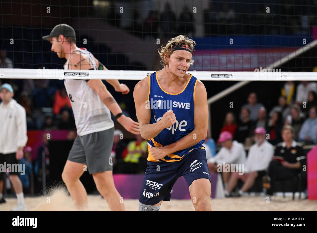 251122 David Åhman of Sweden reacts on winning a point during The Beach ...