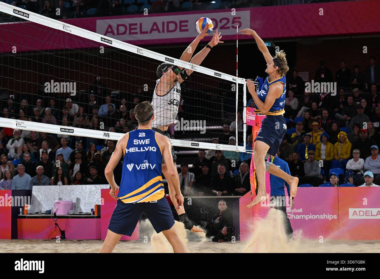251122 David Åhman of Sweden smashes a winner during The Beach ...