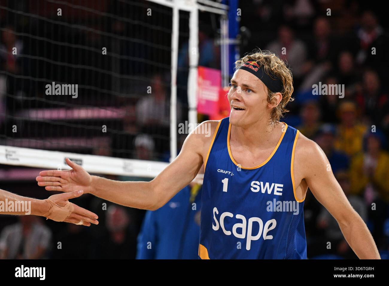 251122 David Åhman of Sweden reacts on winning a point during The Beach ...