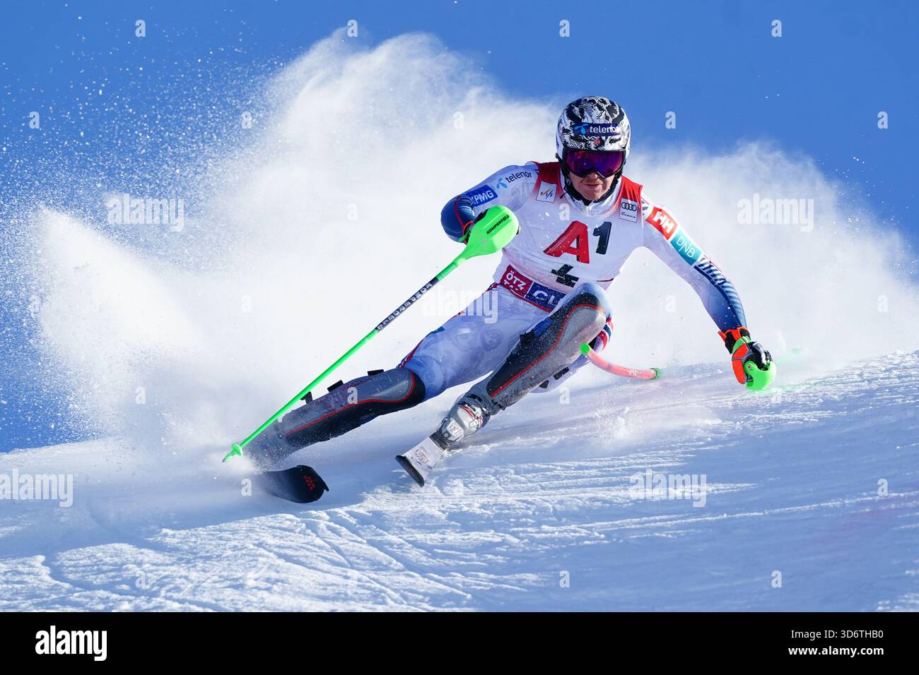 Norway's Timon Haugan speeds down the course during an alpine ski, men ...