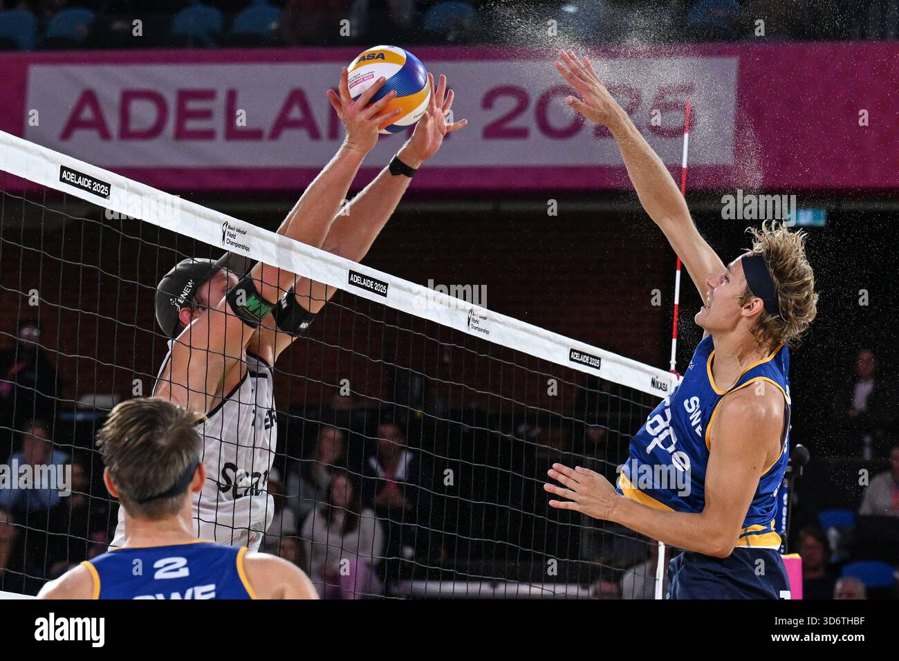 251122 David Åhman of Sweden smashes a ball through his opponent during ...