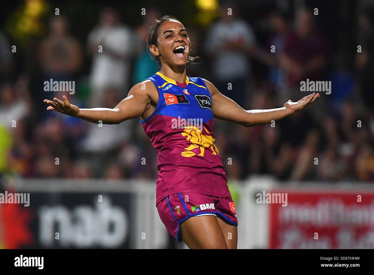 Courtney Hodder of the Lions celebrates a goal during the AFLW Second ...