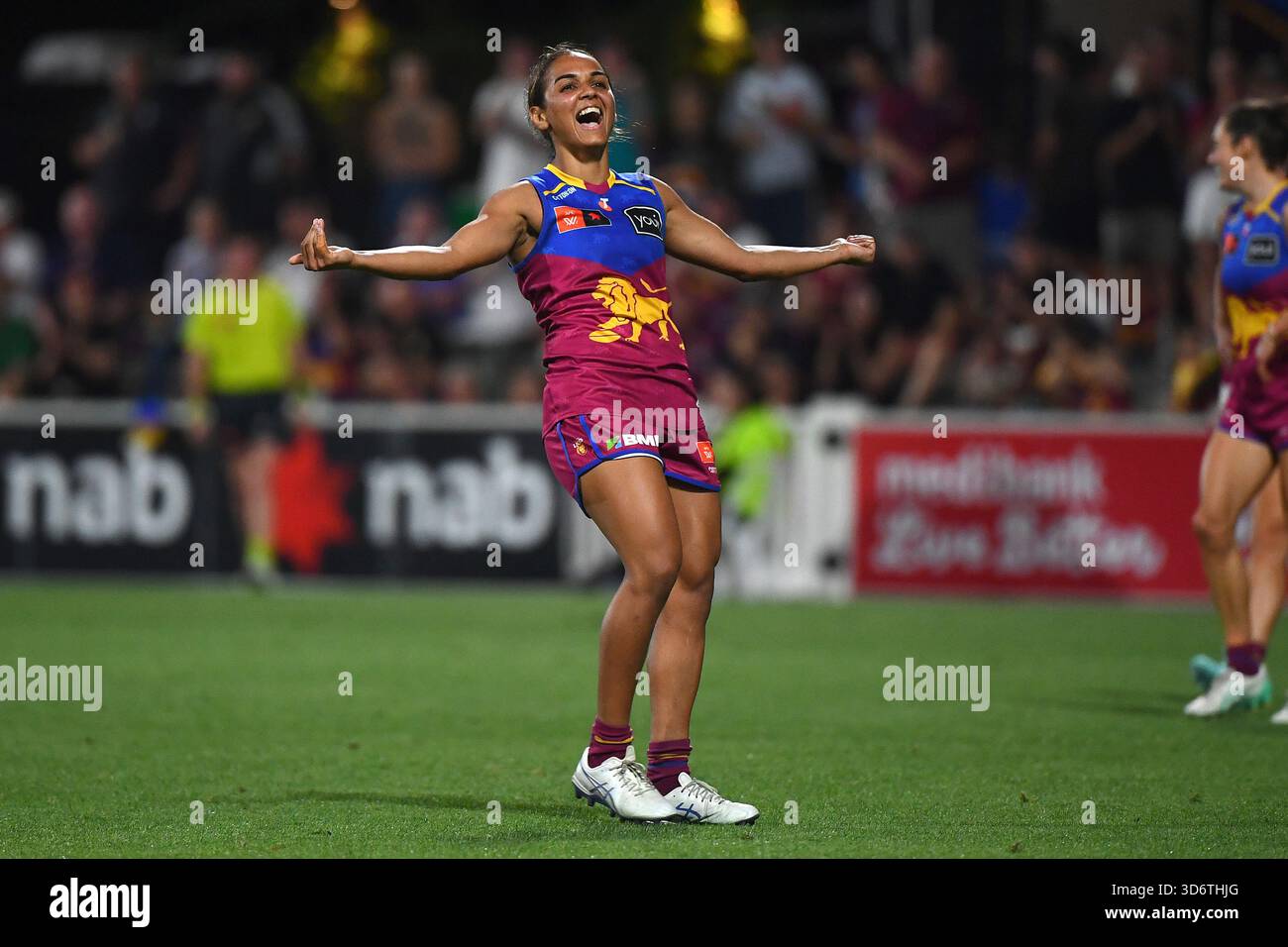 Courtney Hodder of the Lions celebrates a goal during the AFLW Second ...