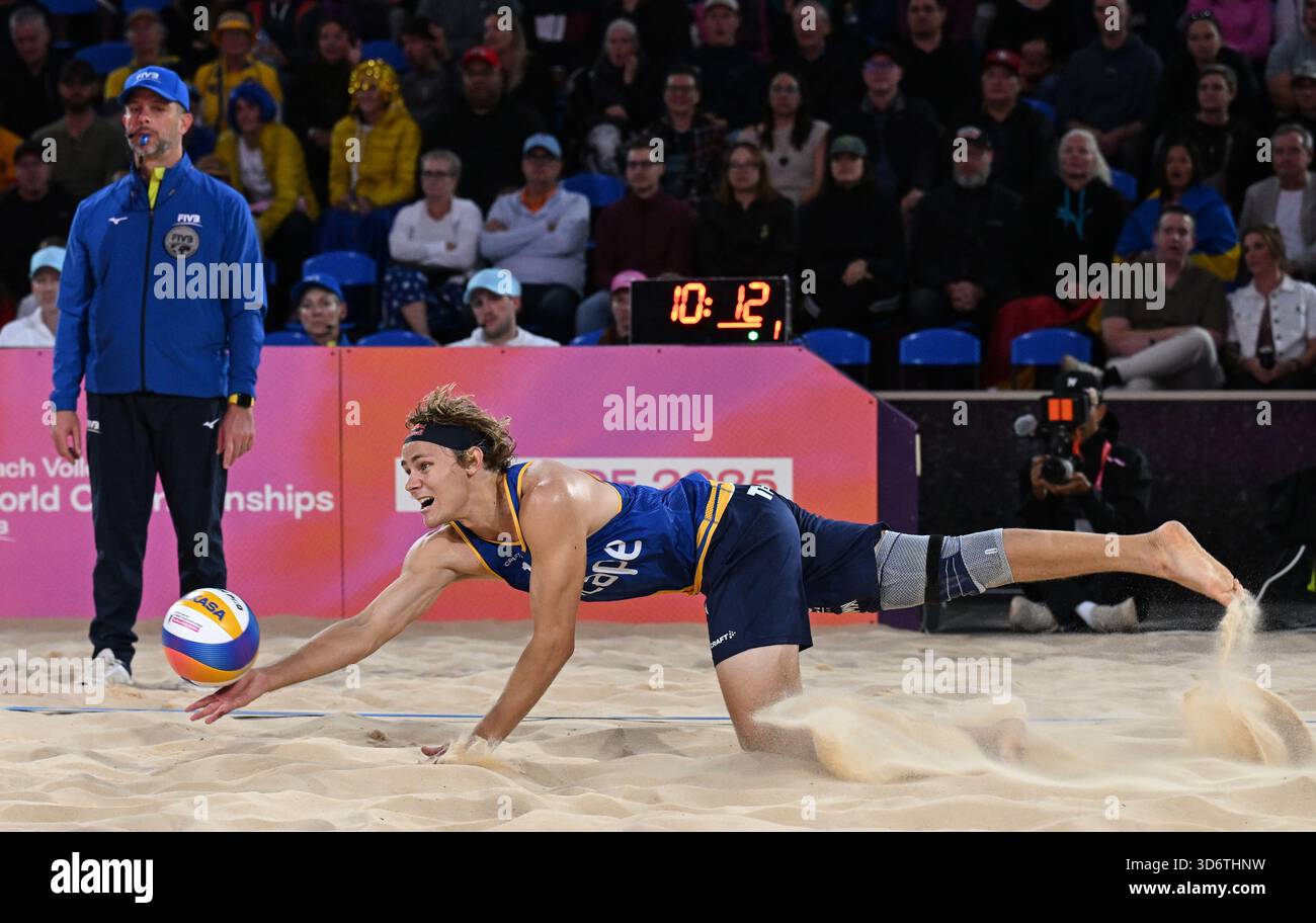 251122 David Åhman of Sweden at full stretch during The Beach ...