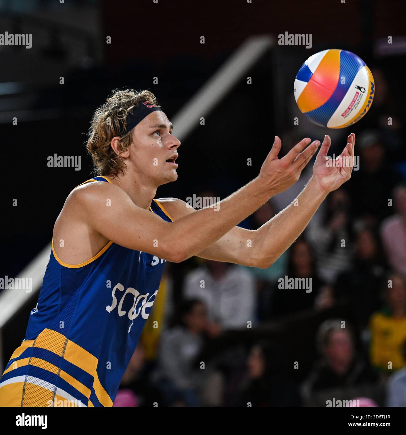 251122 David Åhman of Sweden sets himself to serve during The Beach ...