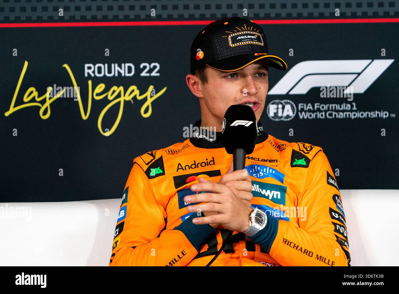 Dutch Formula One driver Max Verstappen of Red Bull Racing speaks at a ...