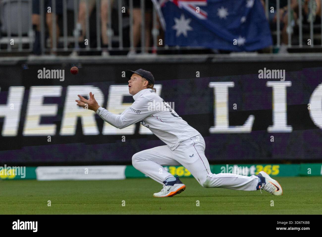 Ollie Pope of England dives to catch the ball during the NRMA Insurance ...