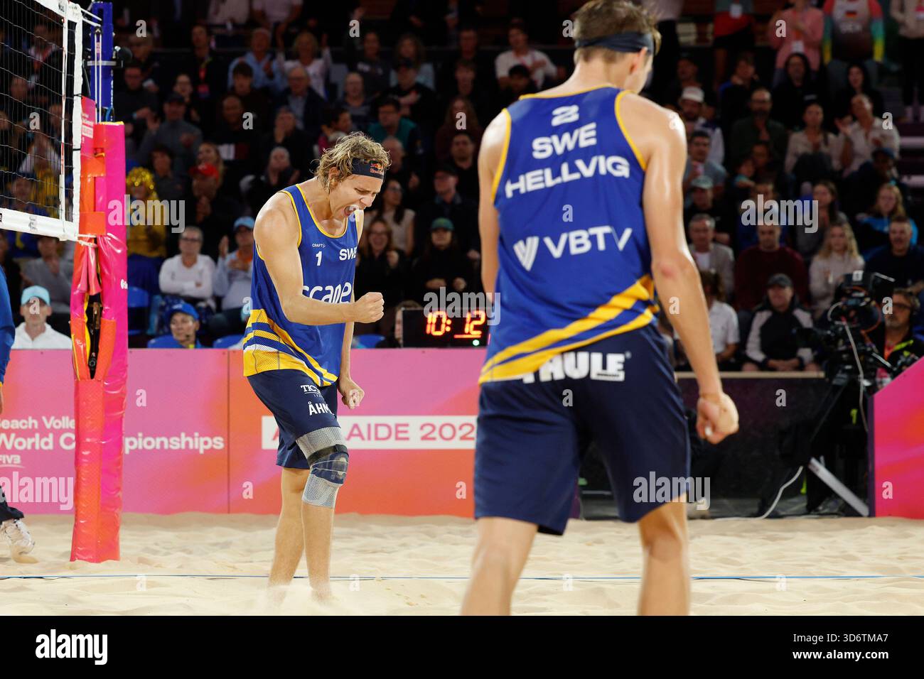 David Åhman and Jonatan Hellvig of Sweden celebrate a point in the men ...