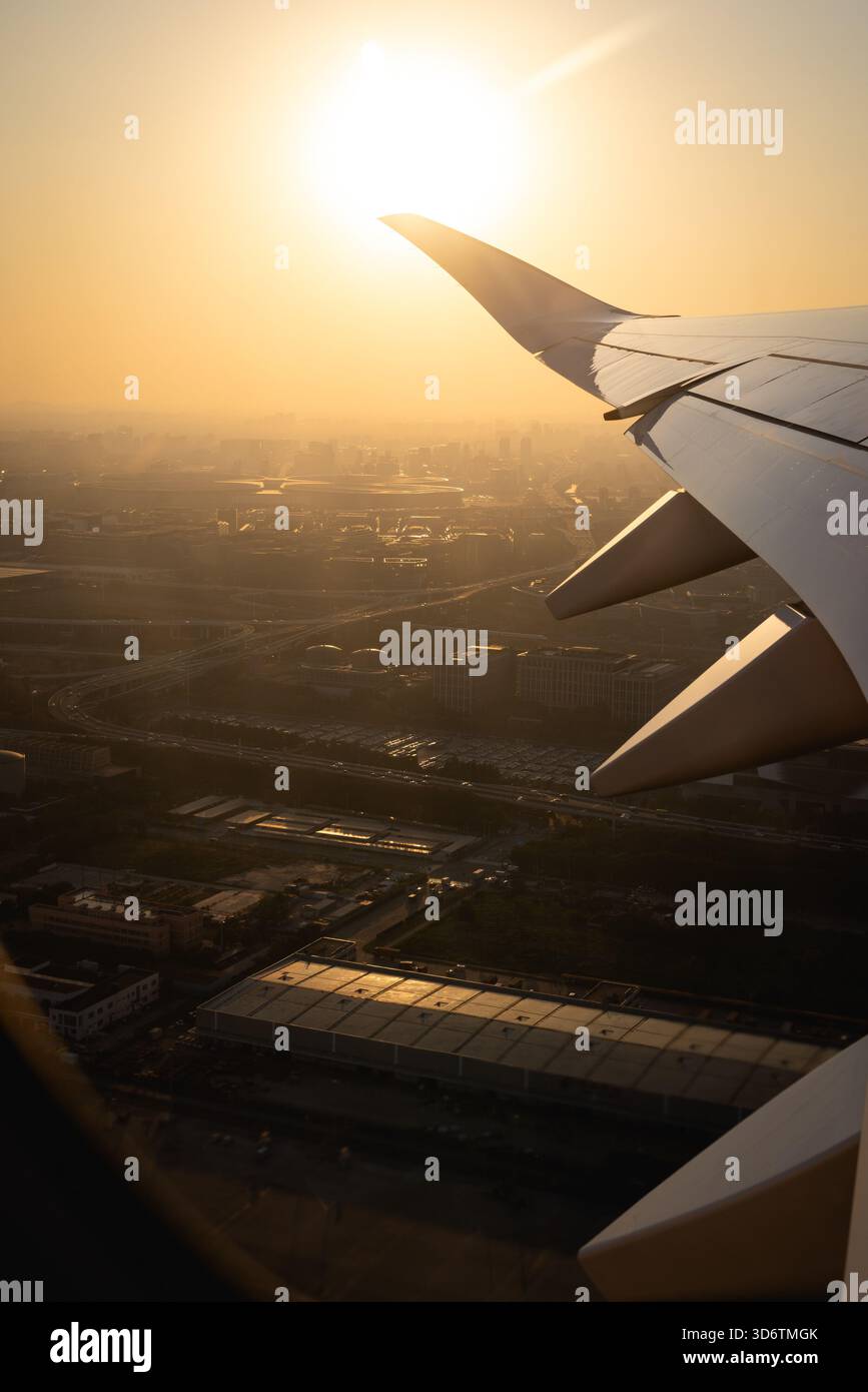 City view: the sun sets over the city of Shanghai. Photographed from an ...