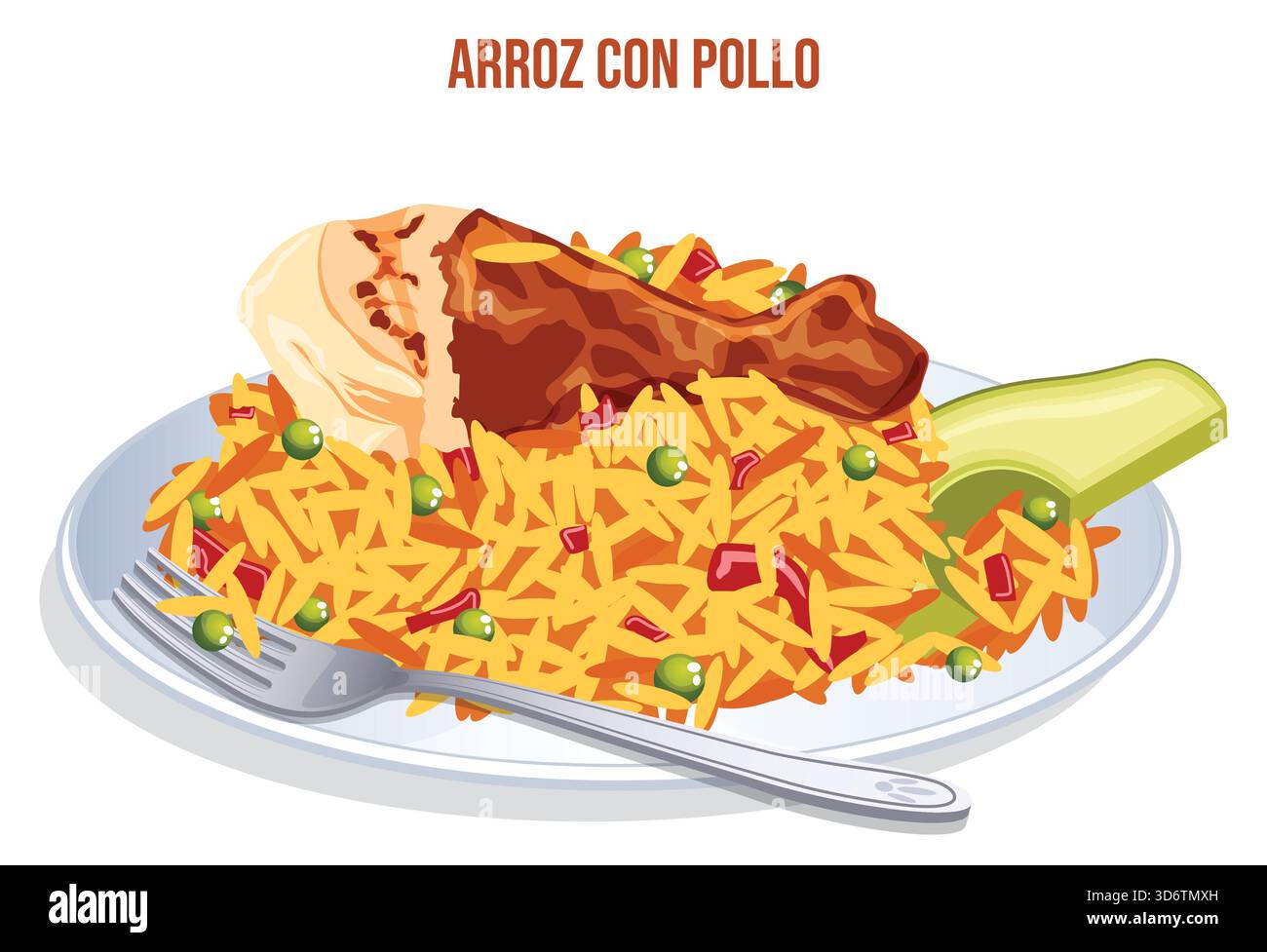 Arroz con Pollo Plate with Chicken Drumstick, Peas, Tomatoes & Avocado ...
