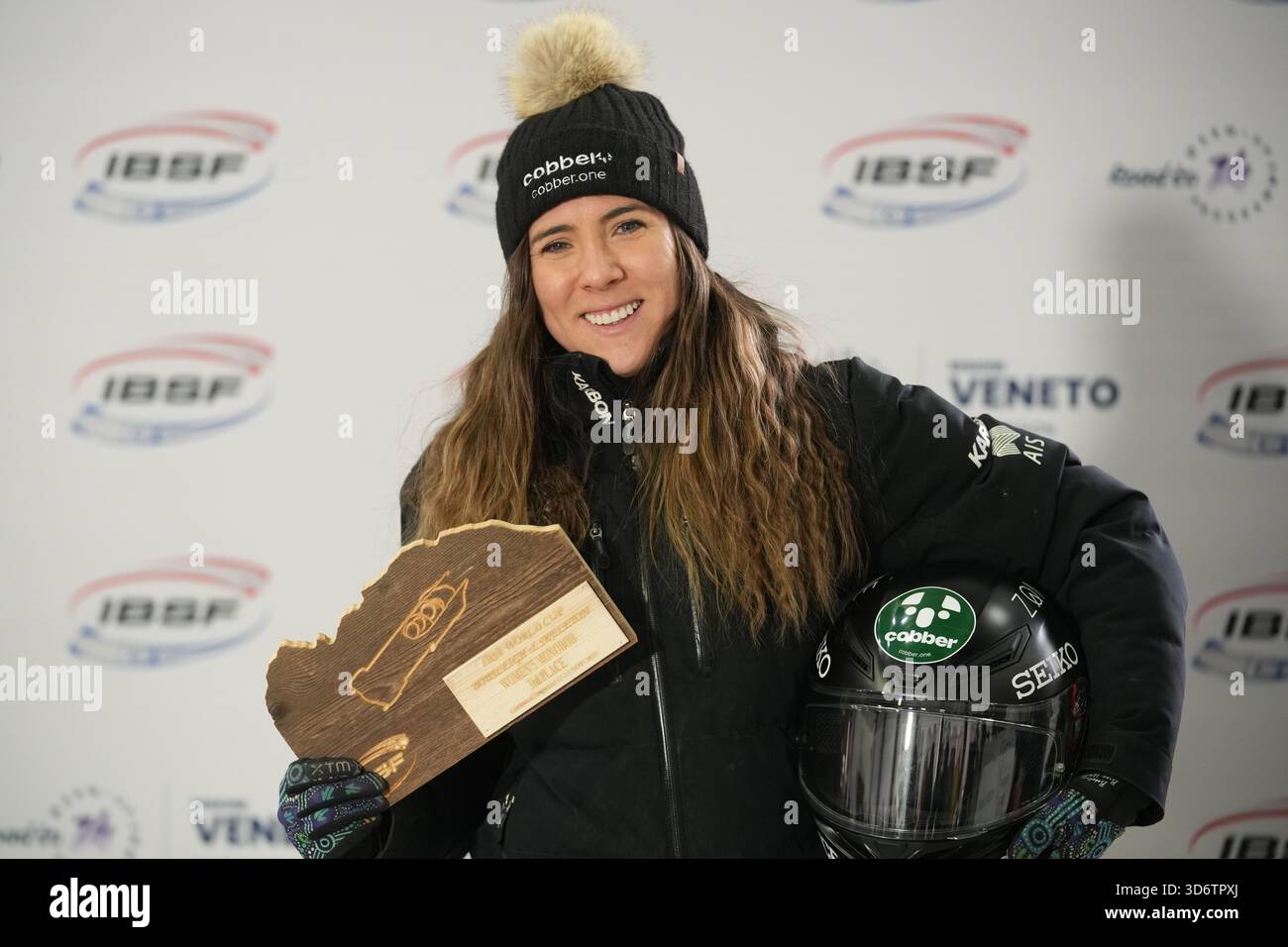 Third place winner Breeana Walker of Australia reacts on the podium ...