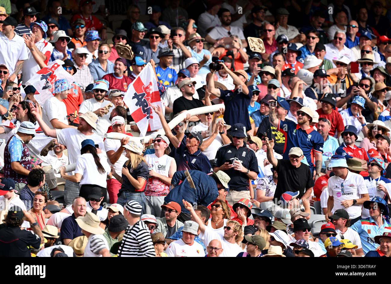 Perth, Australia. 22nd Nov, 2025. England fans react on Day 2 of the ...