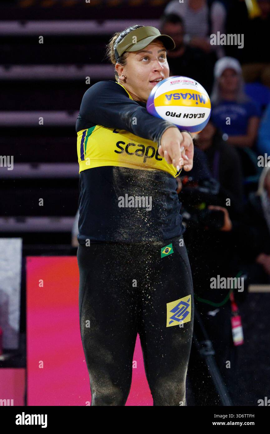 Rebecca Cavalcante Barbosa Silva of Brazil digs the ball in the women's ...