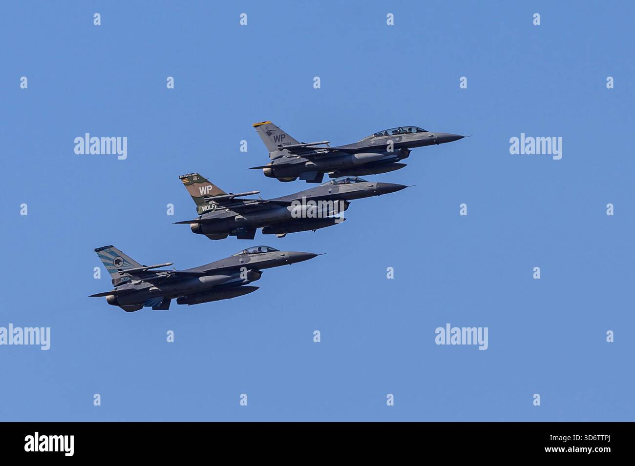 Three U.S. Air Force Fighting Falcons from the 35th Fighter Squadron ...