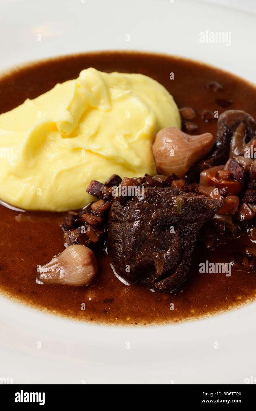 Boeuf Bourguignon French Beef Braised in Burgundy Red Wine with Creamy ...