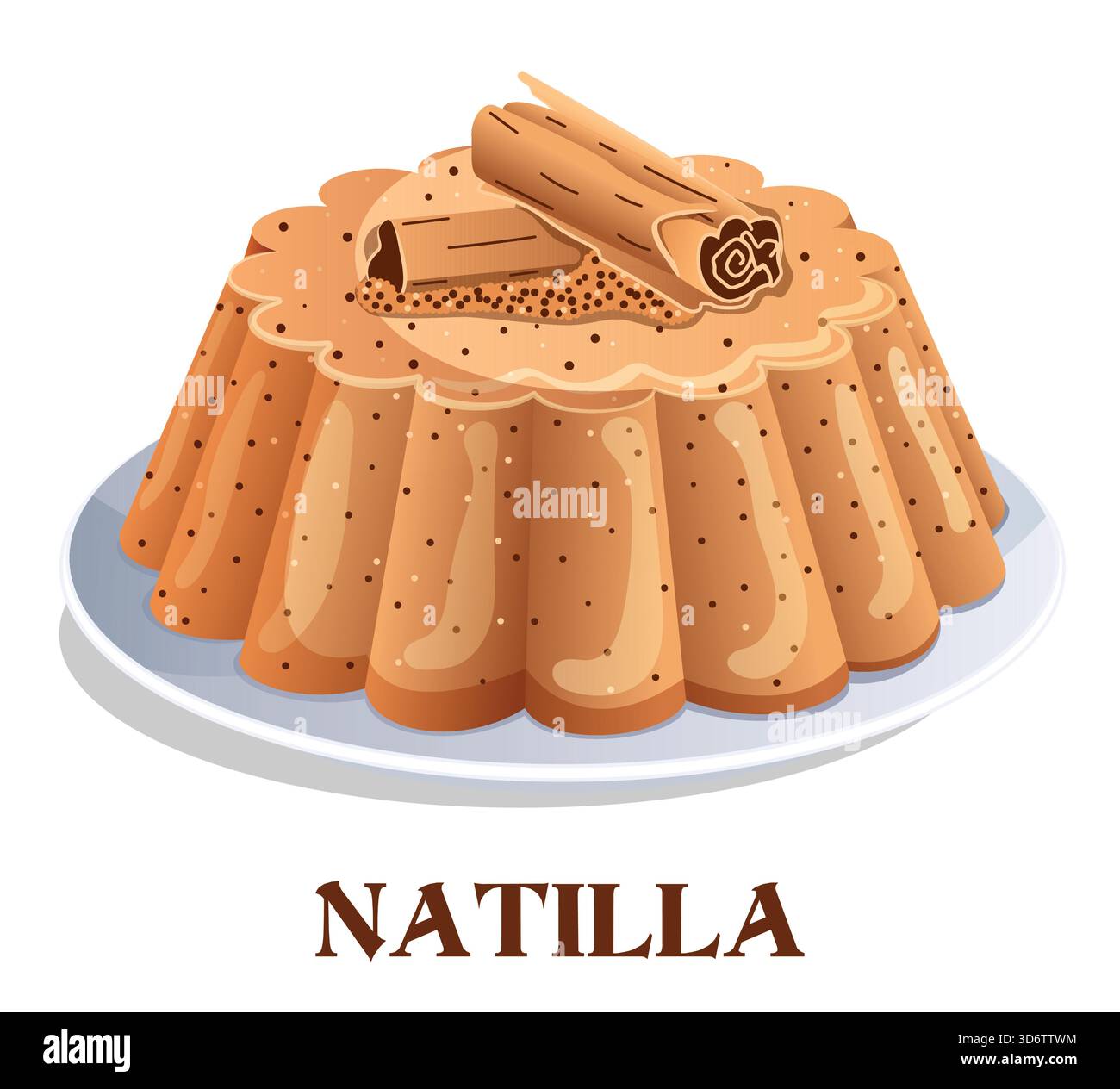 Colombian Natilla Custard Pudding with Cinnamon Sticks on White Plate ...